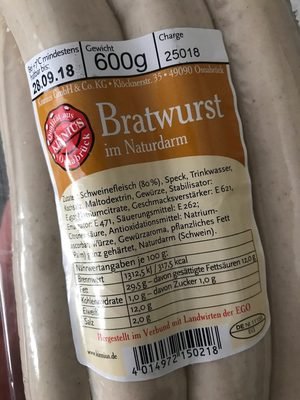 Kinnius Bratwurst im Naturdarm - crosstribution - Großhandel Pflege ...